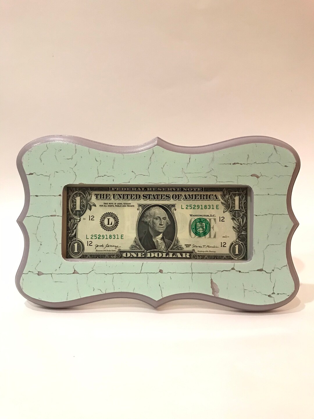 Whimsical First Dollar Bill Picture Frame in Mint Distressed Paint ...