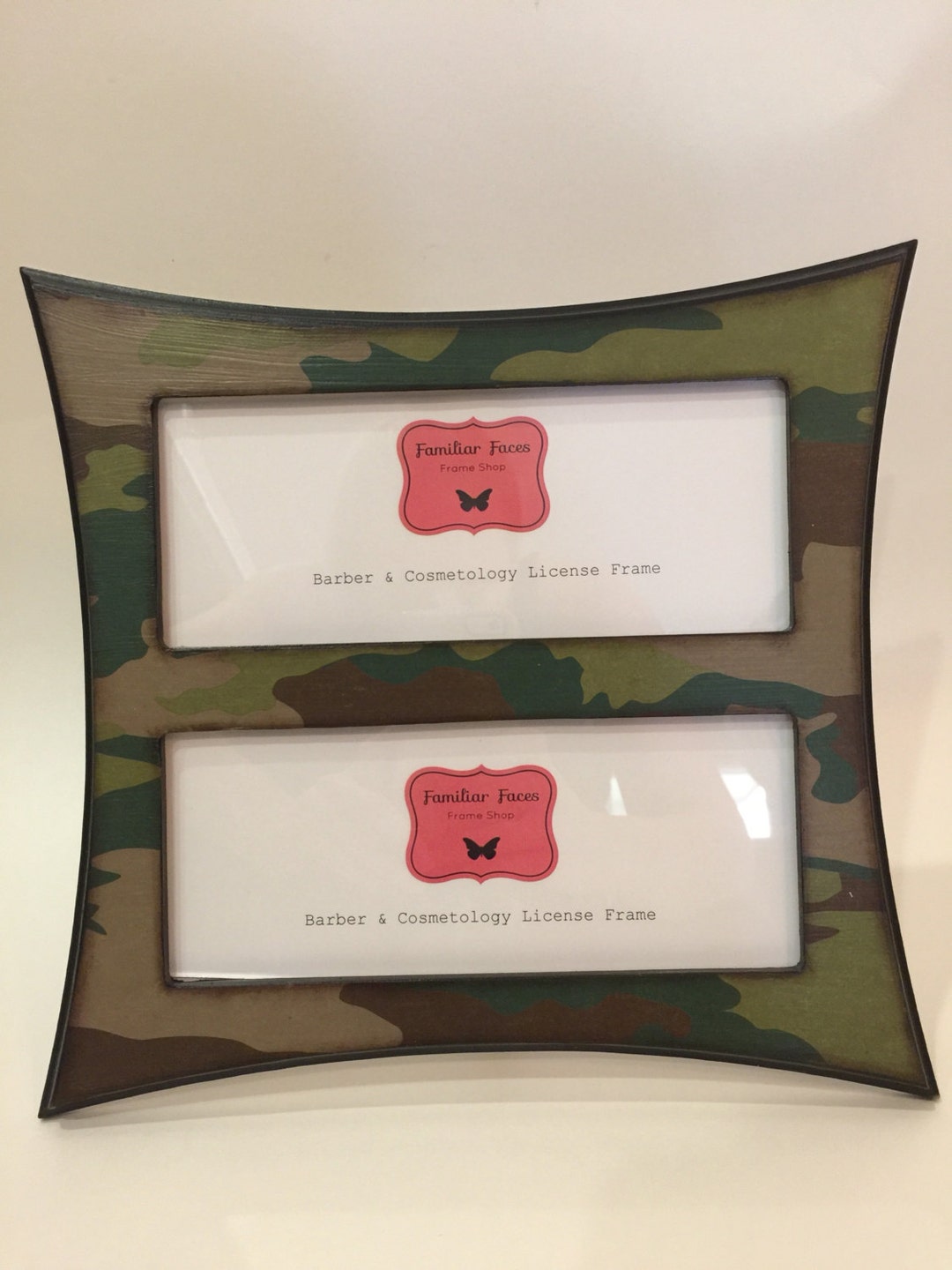 Double Barber & Cosmetology License Frame Black Green Brown Camo ...
