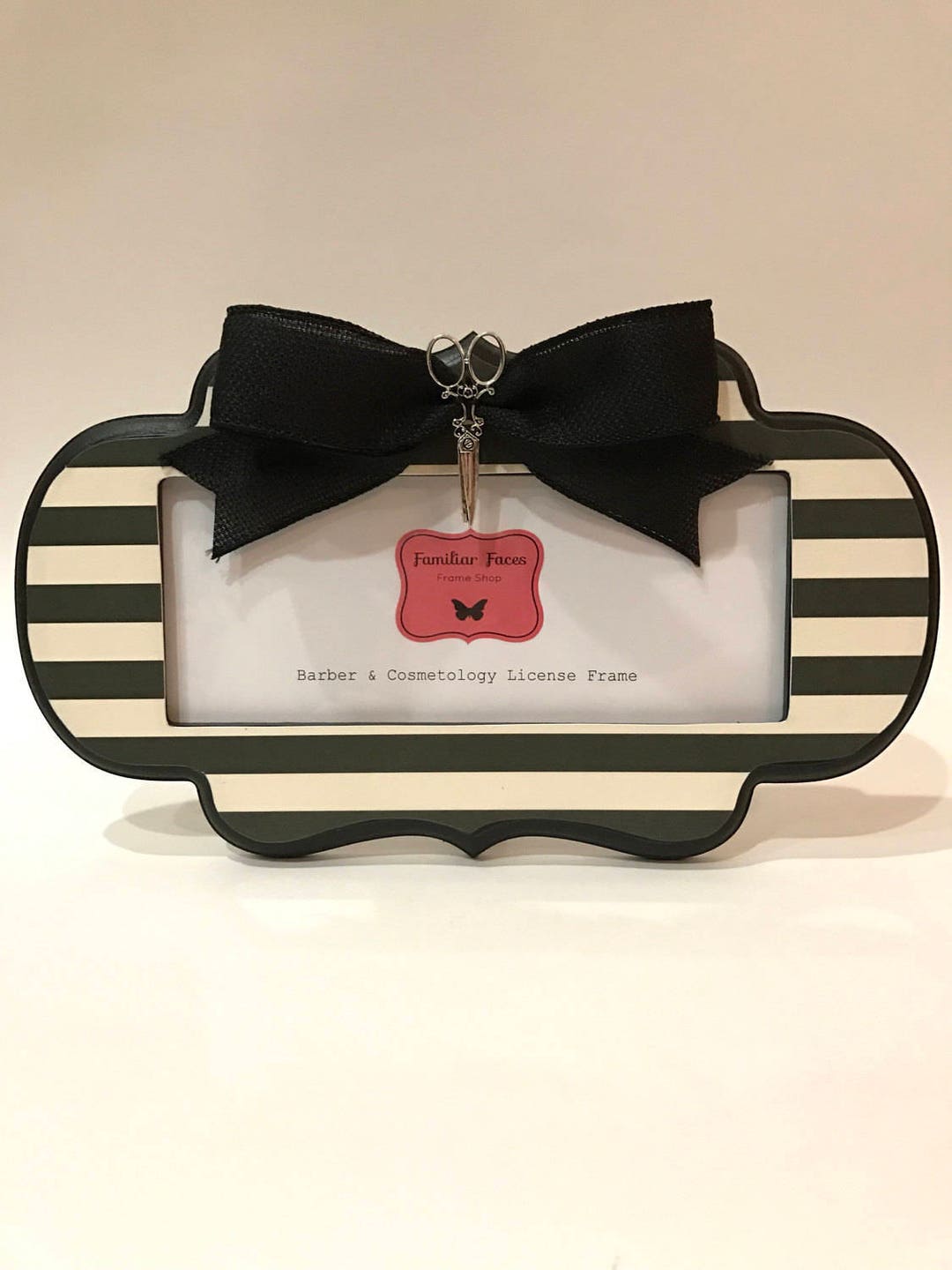 Barber & Cosmetology License Frame Black and Ivory Stripes With Black ...