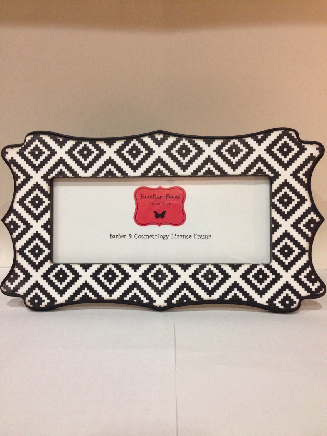 Barber & Cosmetology License Frame Black White Modern Geo Pattern Fits ...