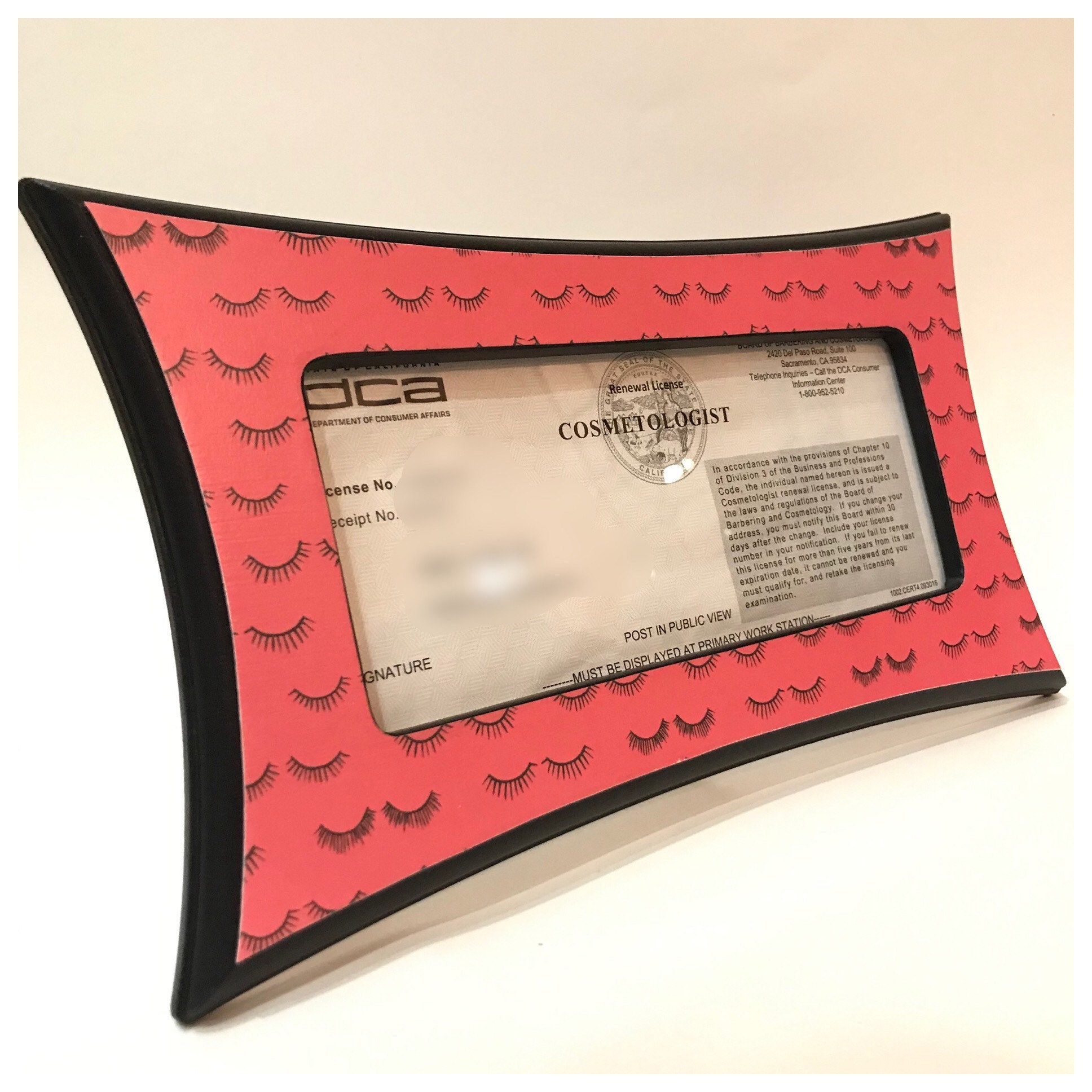 Barber & Cosmetology License Frame in Pink With Black Eyelashes Print ...