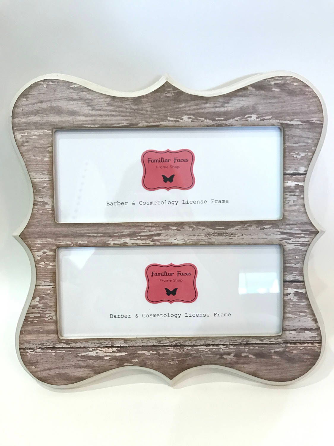 Double Barber & Cosmetology License Frame White Washed Distressed ...