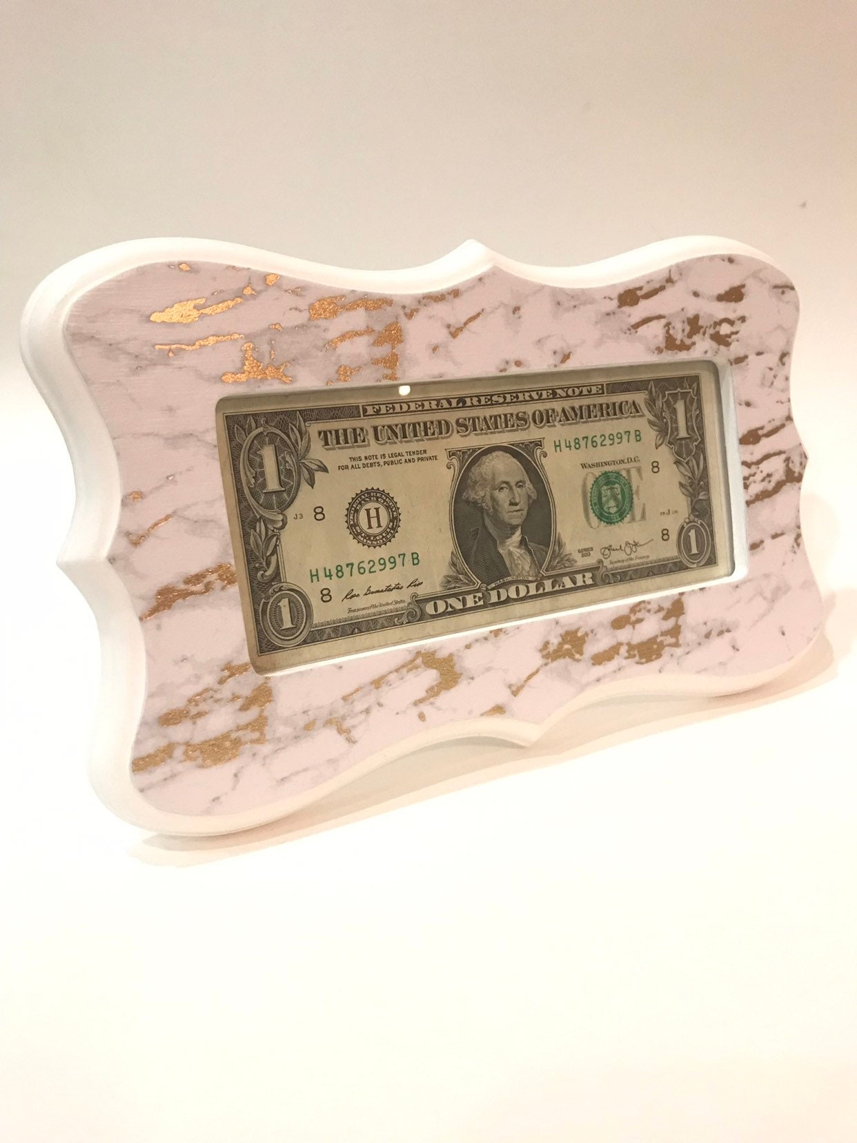 Whimsical First Dollar Bill picture frame in white & gold foil | Etsy