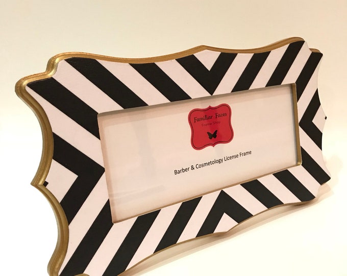 Barber & Cosmetology License Frame Black and White Stripes - Etsy