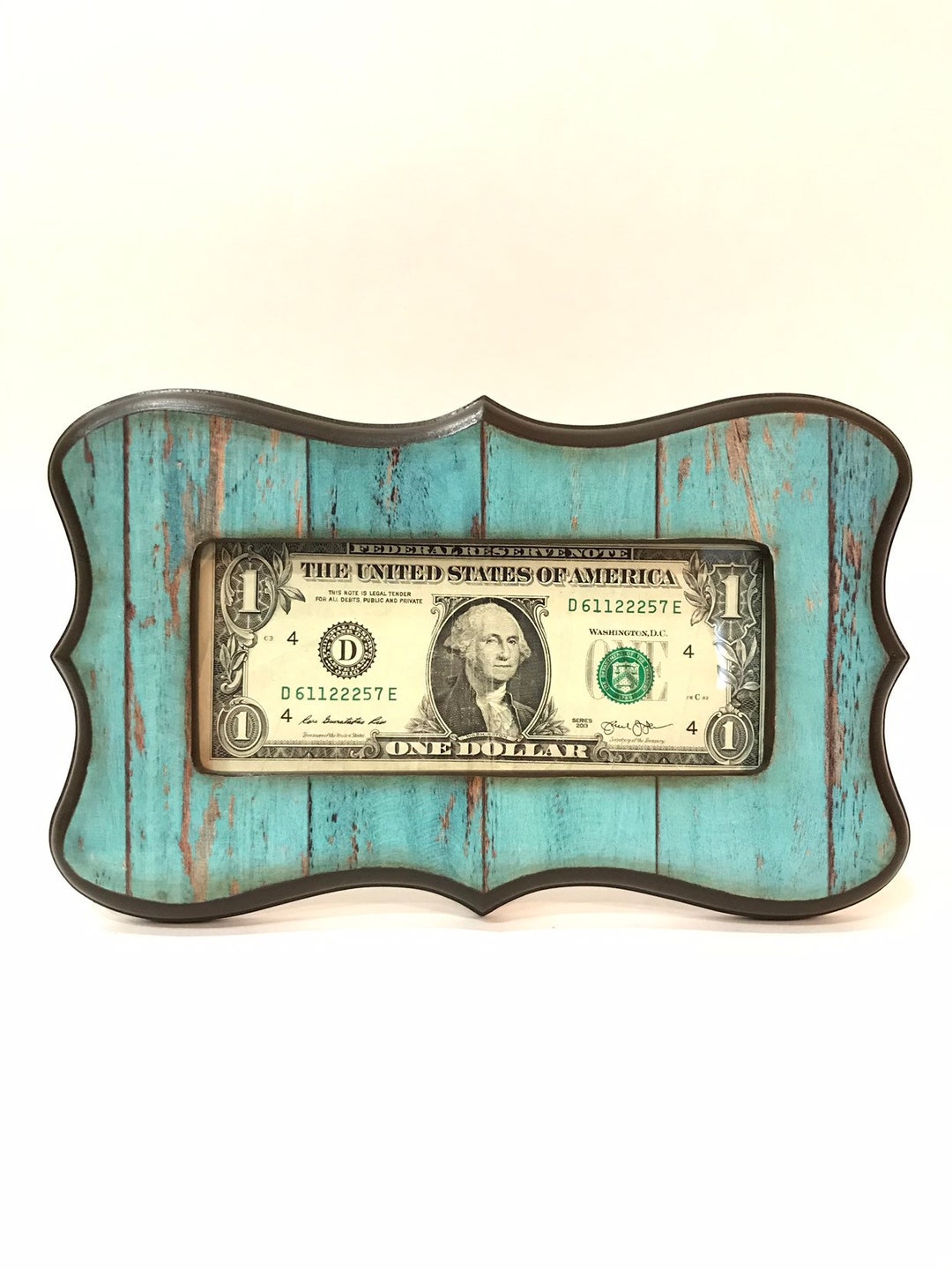 Whimsical First Dollar Bill Picture Frame in Turquoise Distressed ...