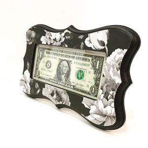 Whimsical First Dollar Bill Picture Frame in Black and White Floral ...