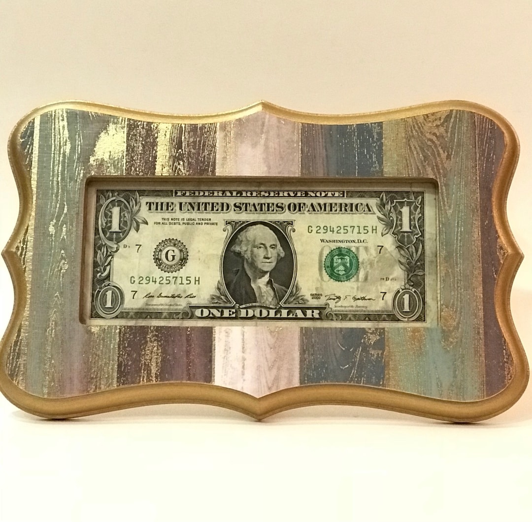 Whimsical First Dollar Bill Picture Frame in Teal Tan and Gold Foil ...