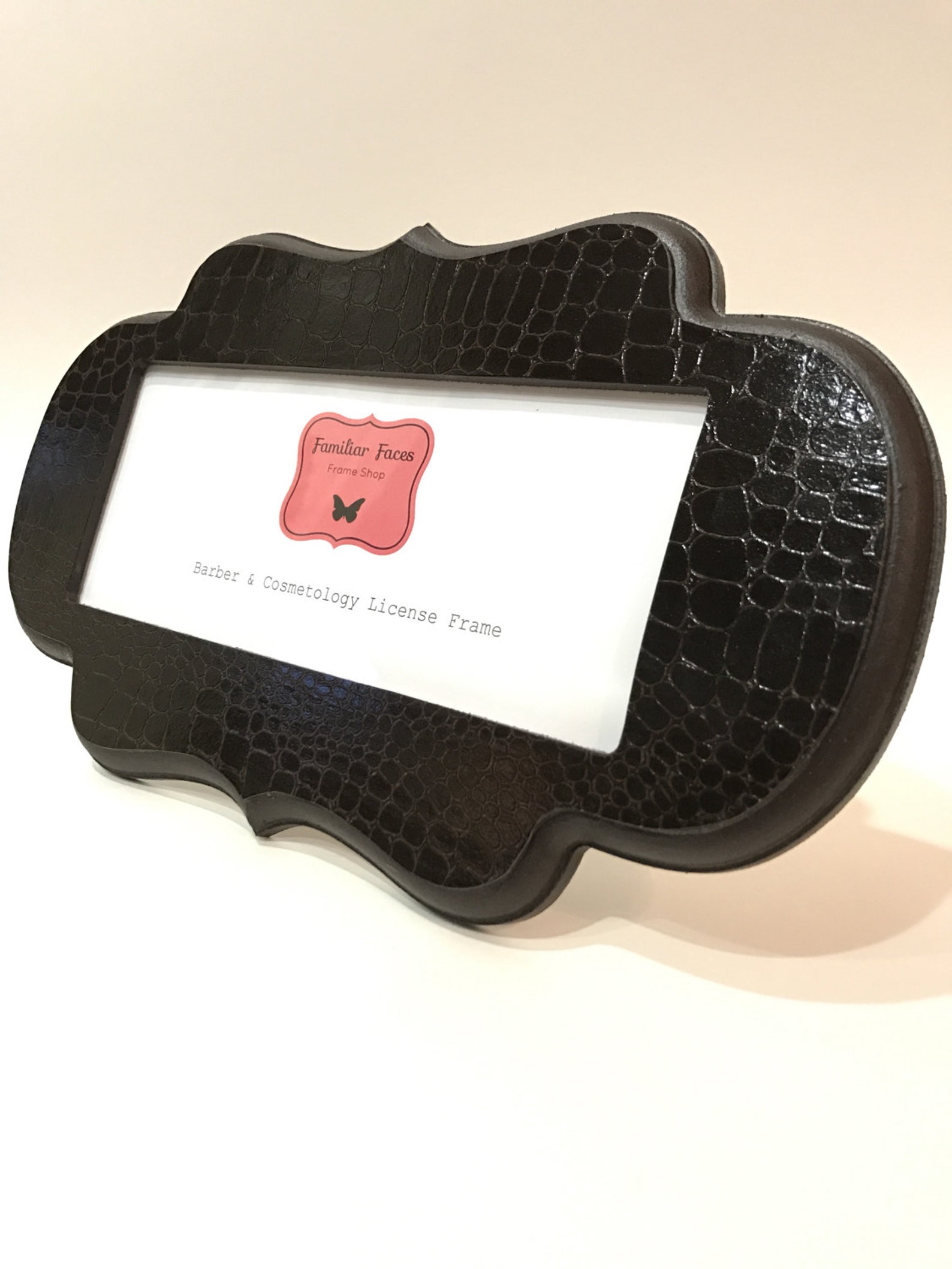 Barber & Cosmetology License Frame in Dark Brown Texturized Faux ...