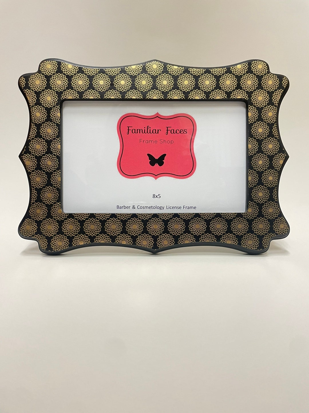 8x5 Barber & Cosmetology License Frame in Black With Gold Foiled Flower ...