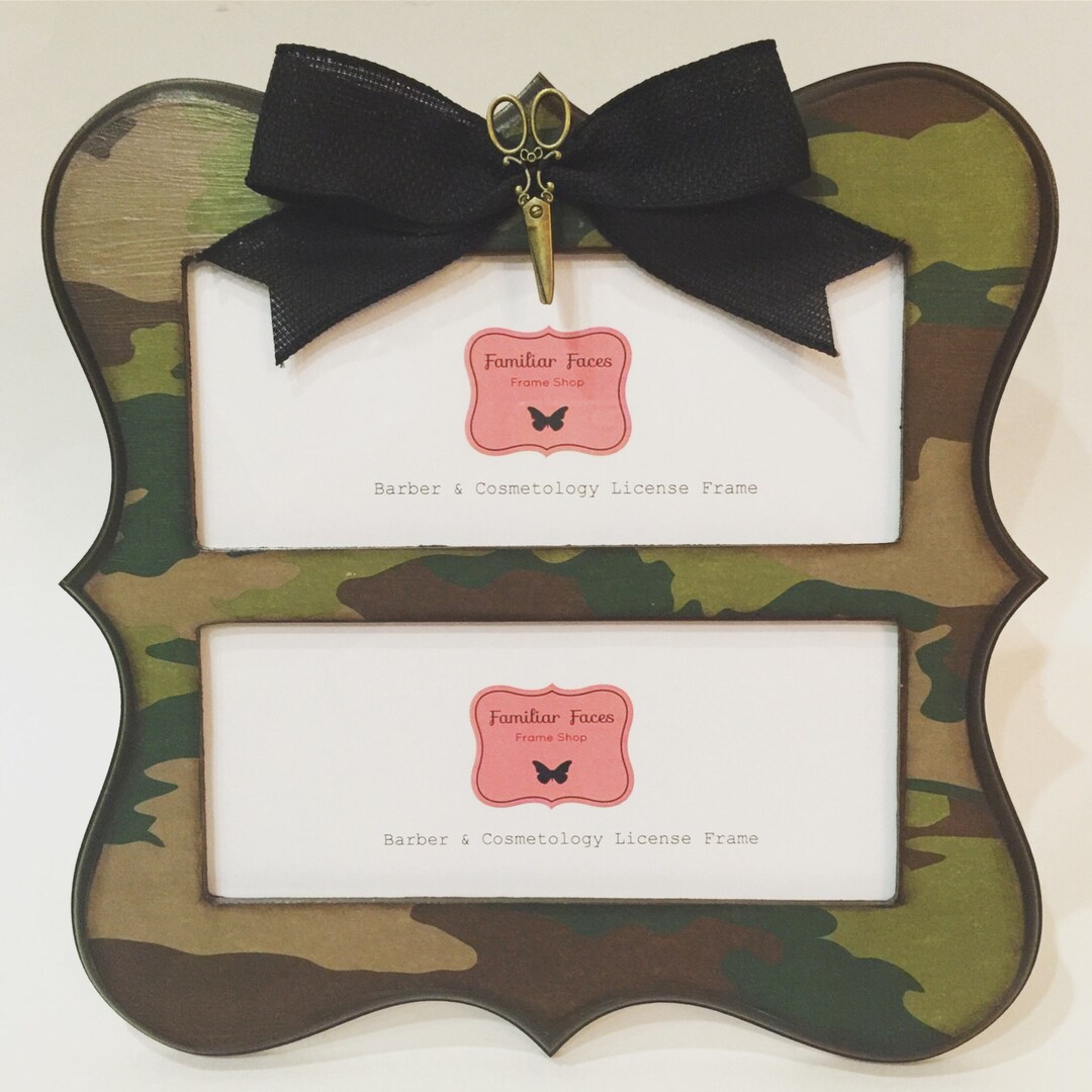 Double Barber & Cosmetology License Frame Army Green Camo Print With ...
