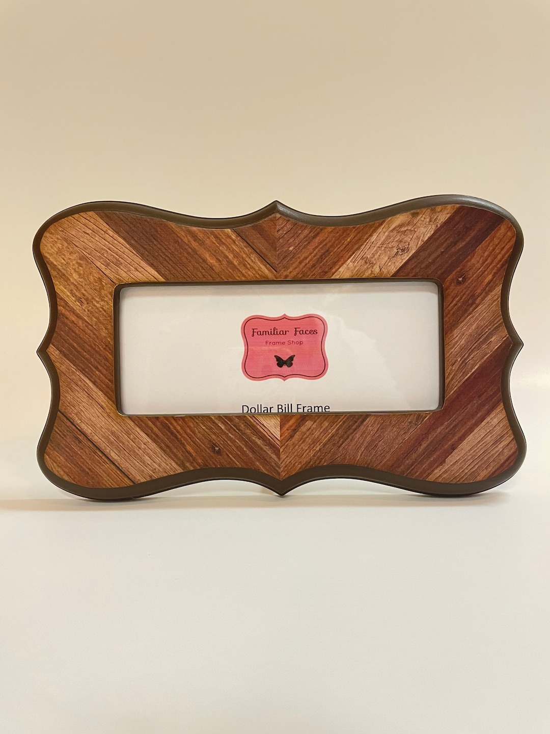 Whimsical First Dollar Bill Picture Frame in Brown Chevron Barn Wood ...