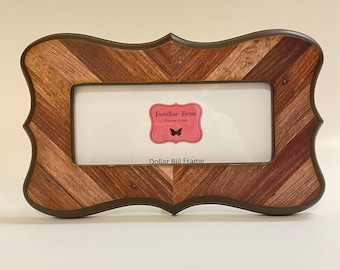Whimsical First Dollar Bill Picture Frame in Brown Barnwood Planks ...