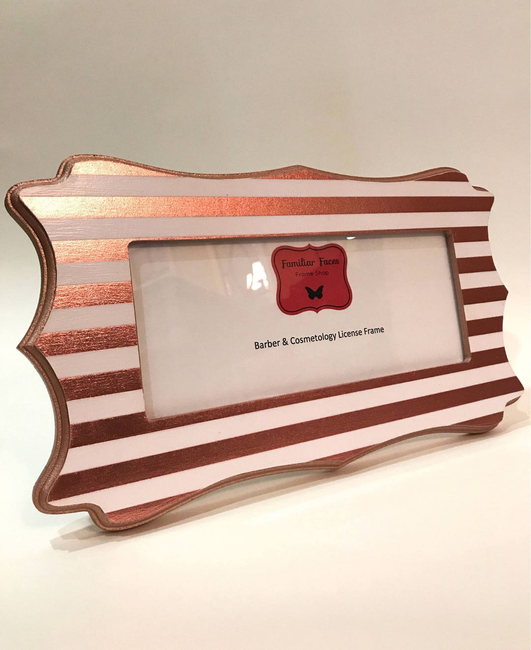 Barber & Cosmetology License Frame Rose Gold Foil White Stripes Rose ...