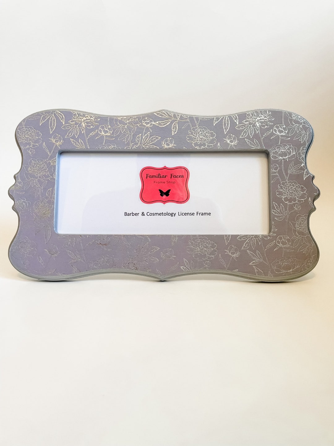 Barber & Cosmetology License Frame Gray With Silver Foil Floral Print ...