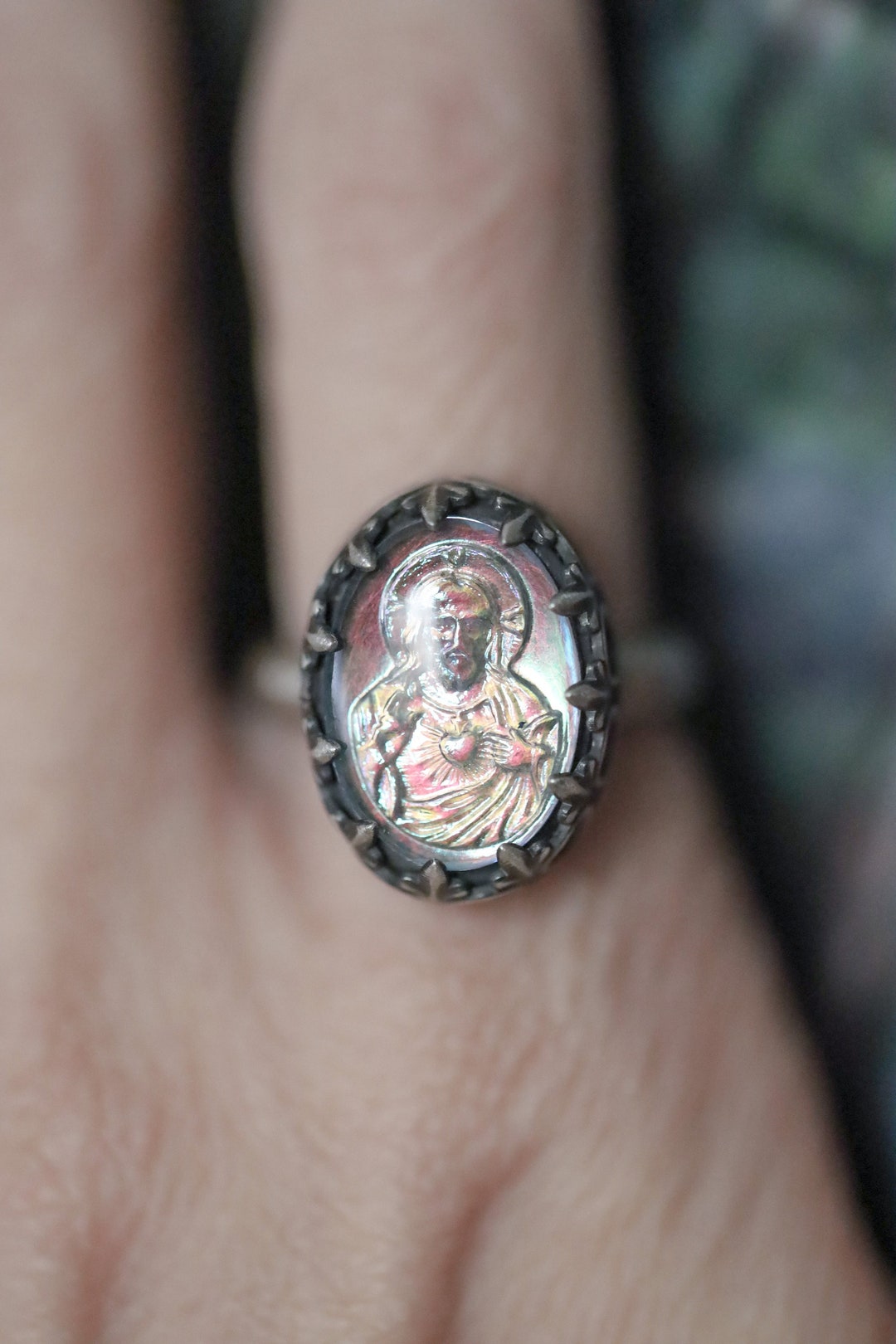 Sacred Heart of Jesus Intaglio Sterling Silver Religious Iridescent ...