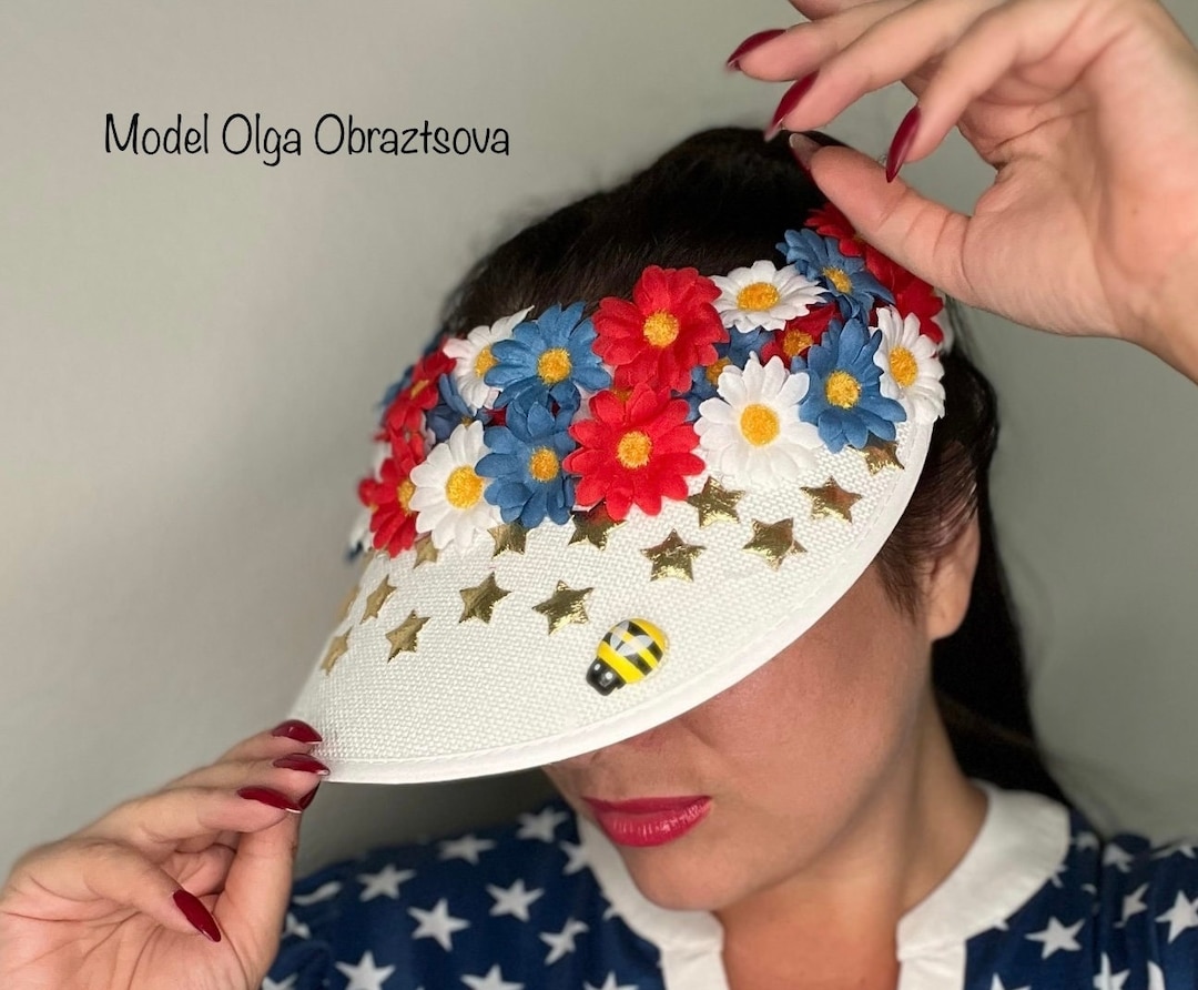 Floral Visor Female Summer Visor Handmade Floral Patriotic Theme Visor ...