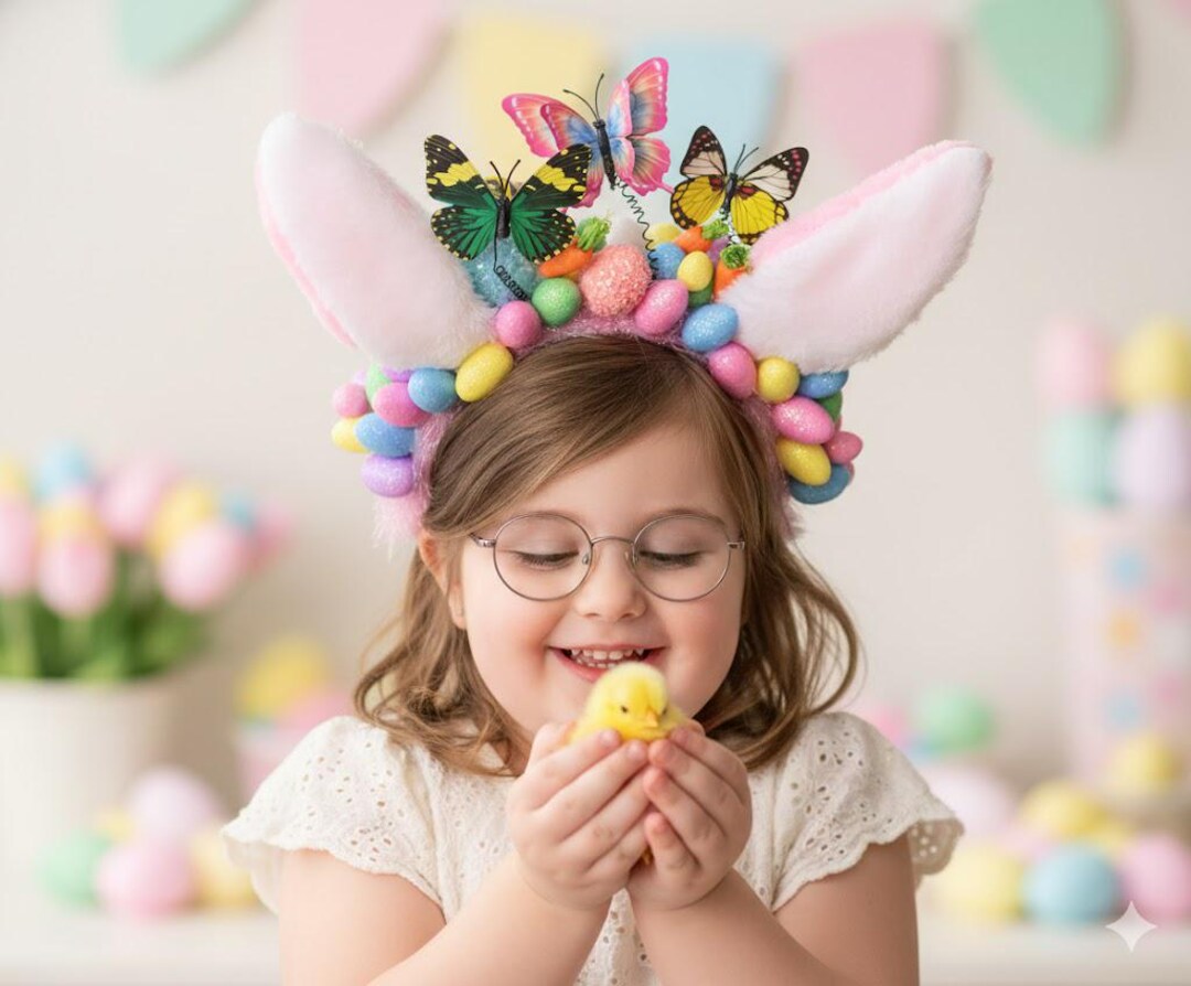Handmade Easter Headband: Bunny Ears, Colorful Eggs, Floral Headpiece ...