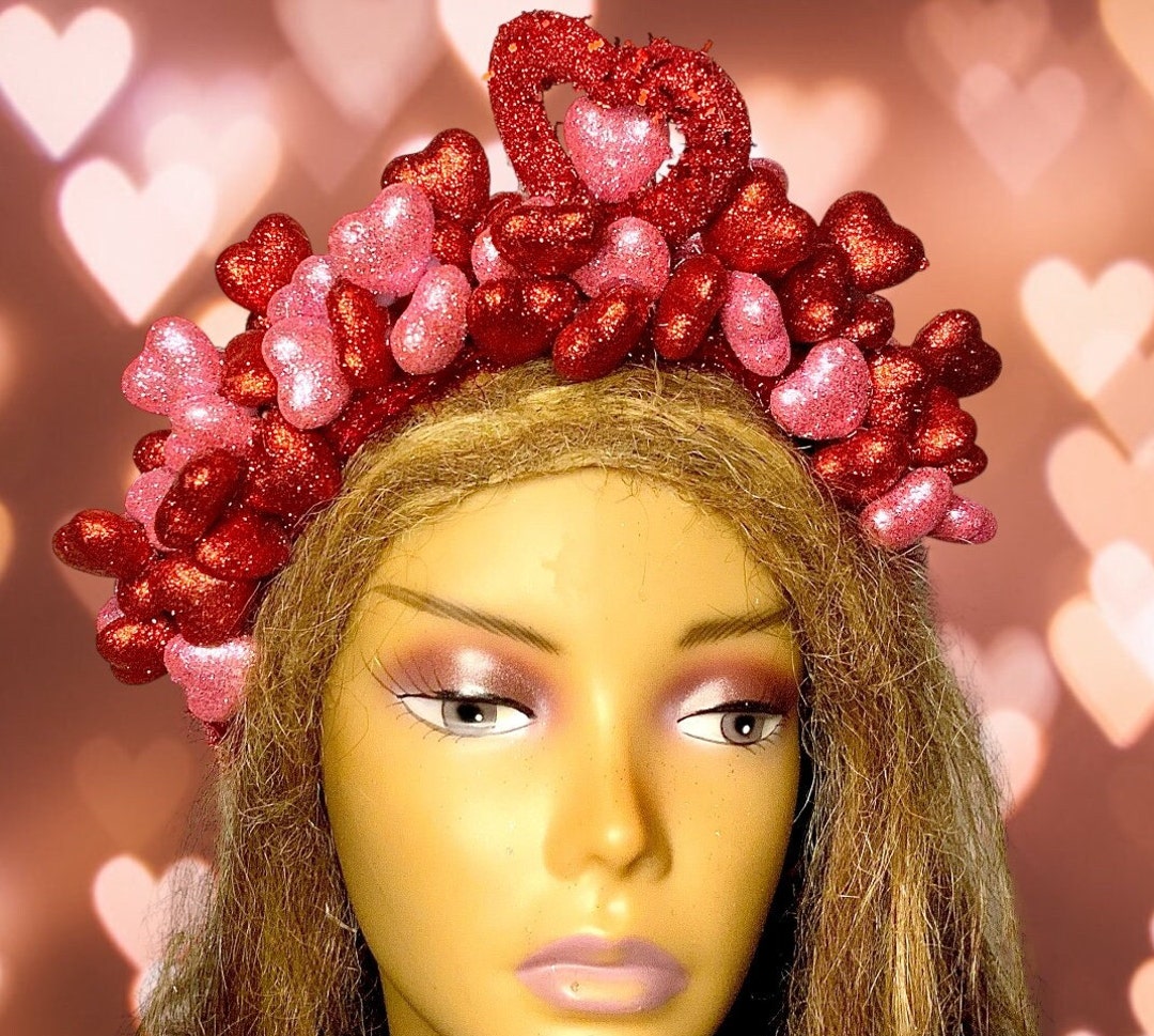 Valentines Day Heart Crown Handmade Headband Valentines Gift Heart ...