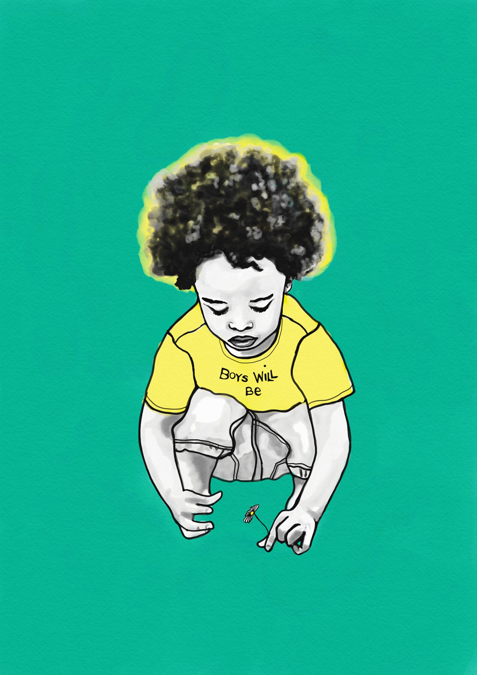 Mixed Race Boy Art Print Boy Afro Hair Art for Boys With Positive ...