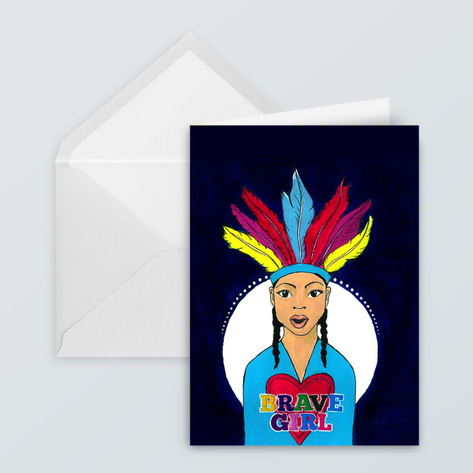 Brave Girl Card Native Indian Inspired Art Card With - Etsy