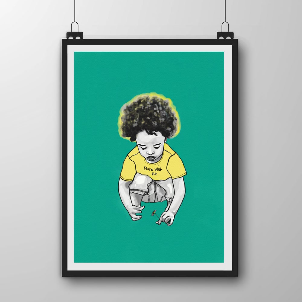 Mixed Race Boy Art Print Boy Afro Hair Art for Boys With - Etsy