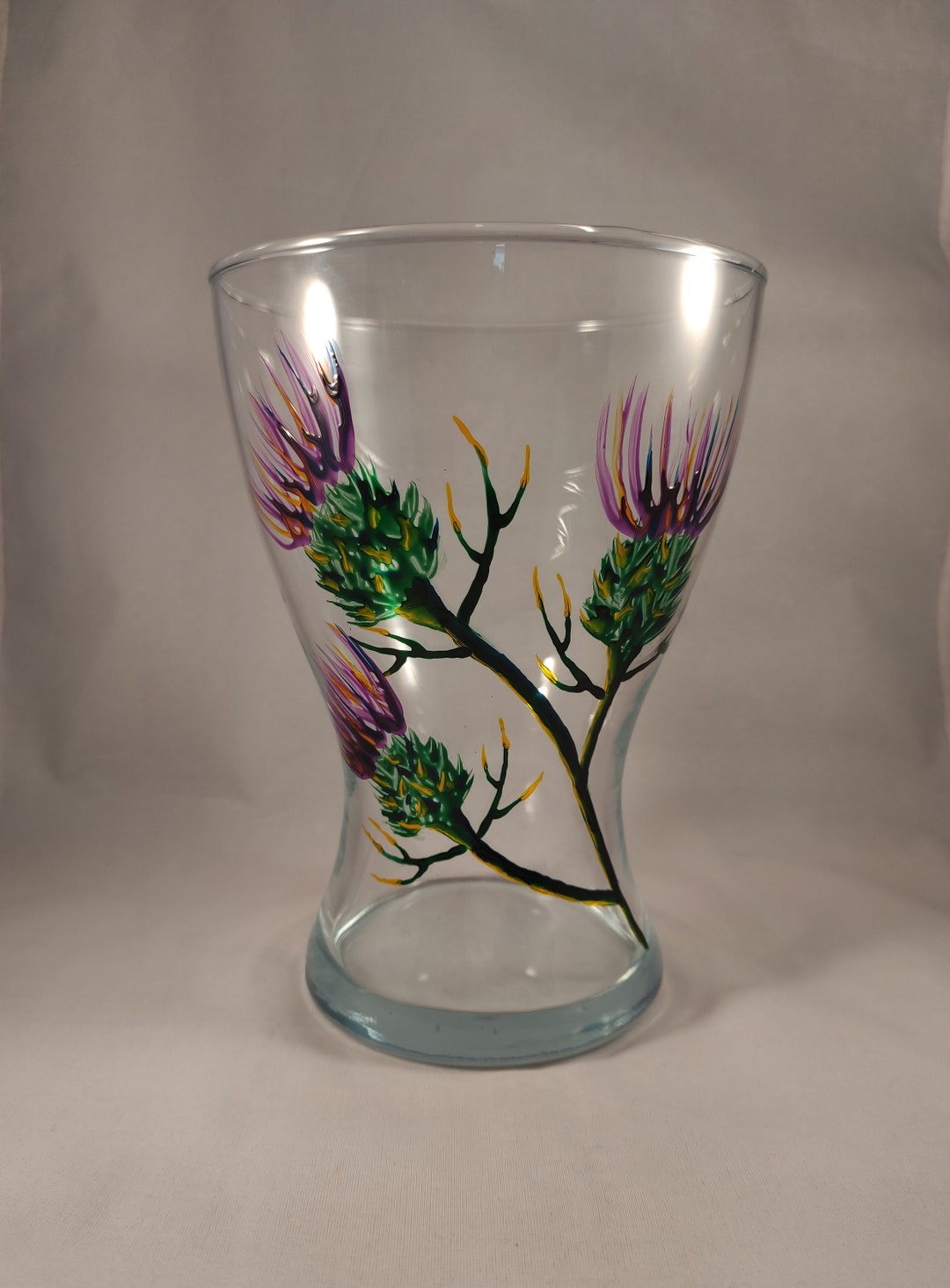Hand-painted Curved Scottish Thistle Vase - Etsy