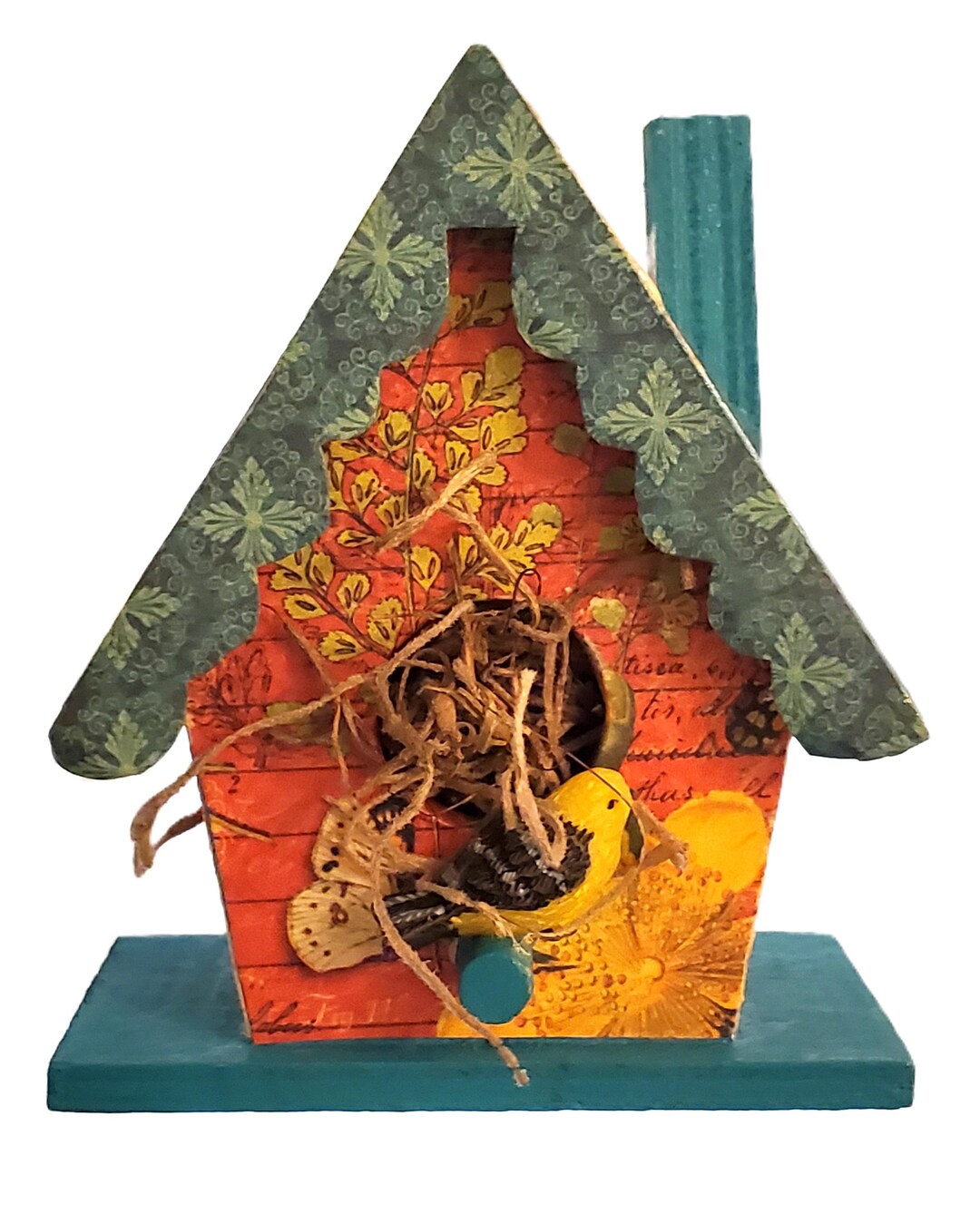 Handcrafted Floral Birdhouse Decor: Indoor Plant Stake or Shelf Display ...