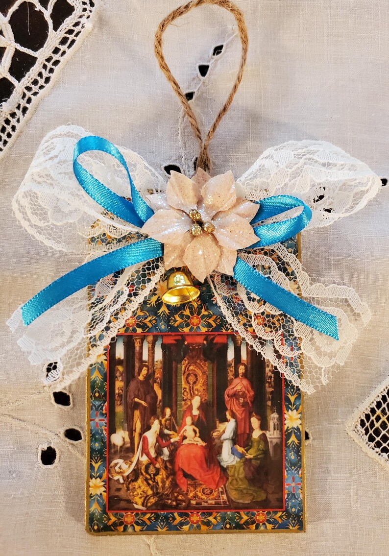 Your Choice - Two Unique Christian Art Ornaments, Decoupaged Wood With ...