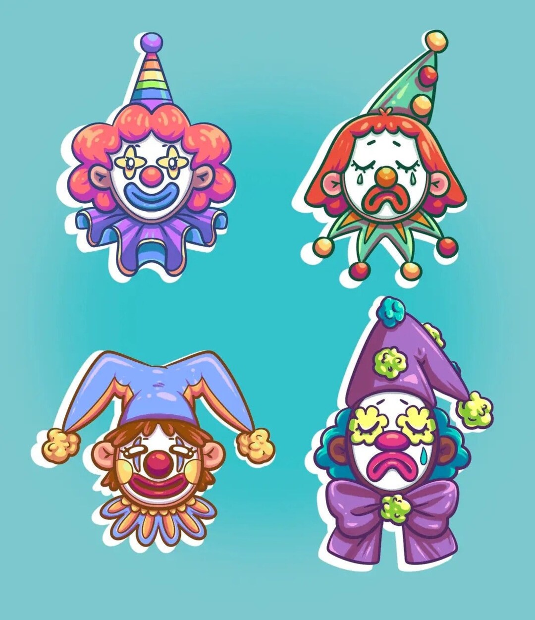 Cute Pastel Clown Sticker Set, Circus Stickers, Happy, Sad, Waterproof ...