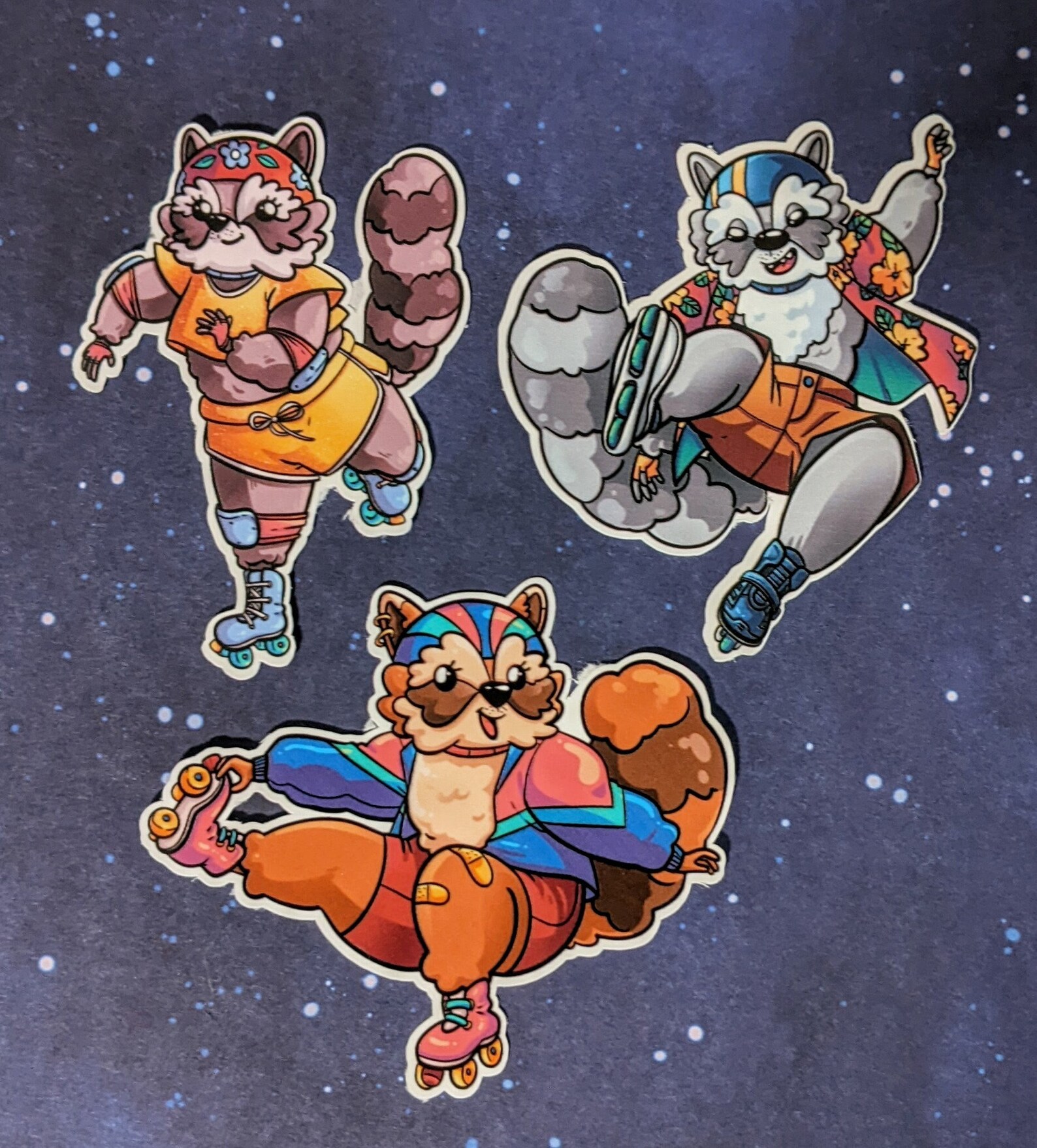 Roller Skating Raccoon Sticker Set, Rollerblading, Cute Original Art ...