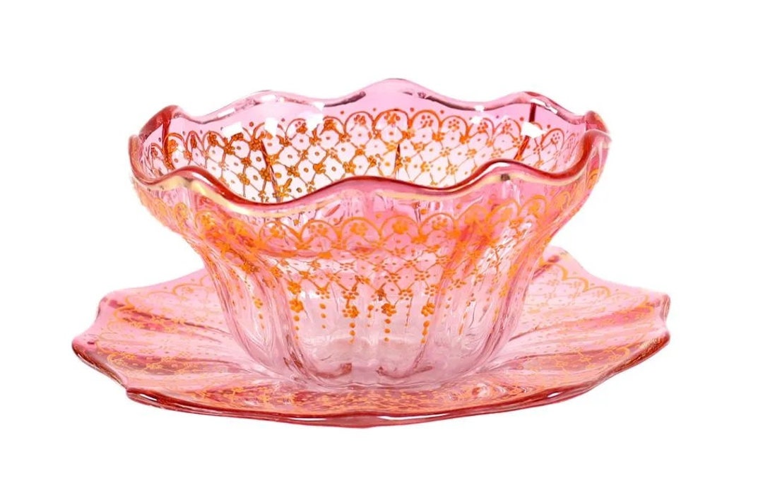 Late 19th Century Moser Rubina Art Glass & Enamel Finger Bowl With ...