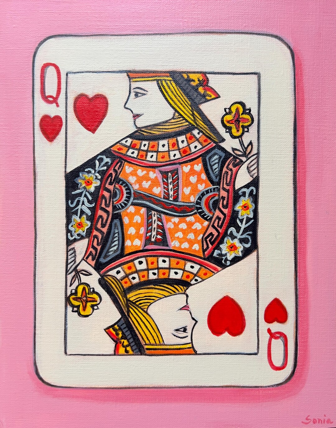 Queen of Hearts Painting, Original Acrylic Art, Romance Gift (8x10") - Etsy