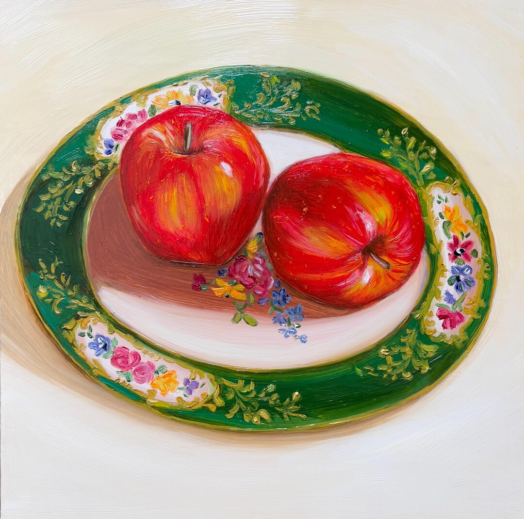 Original Still Life Oil Painting, Red Apples on Sevres Plate, 10x10 ...