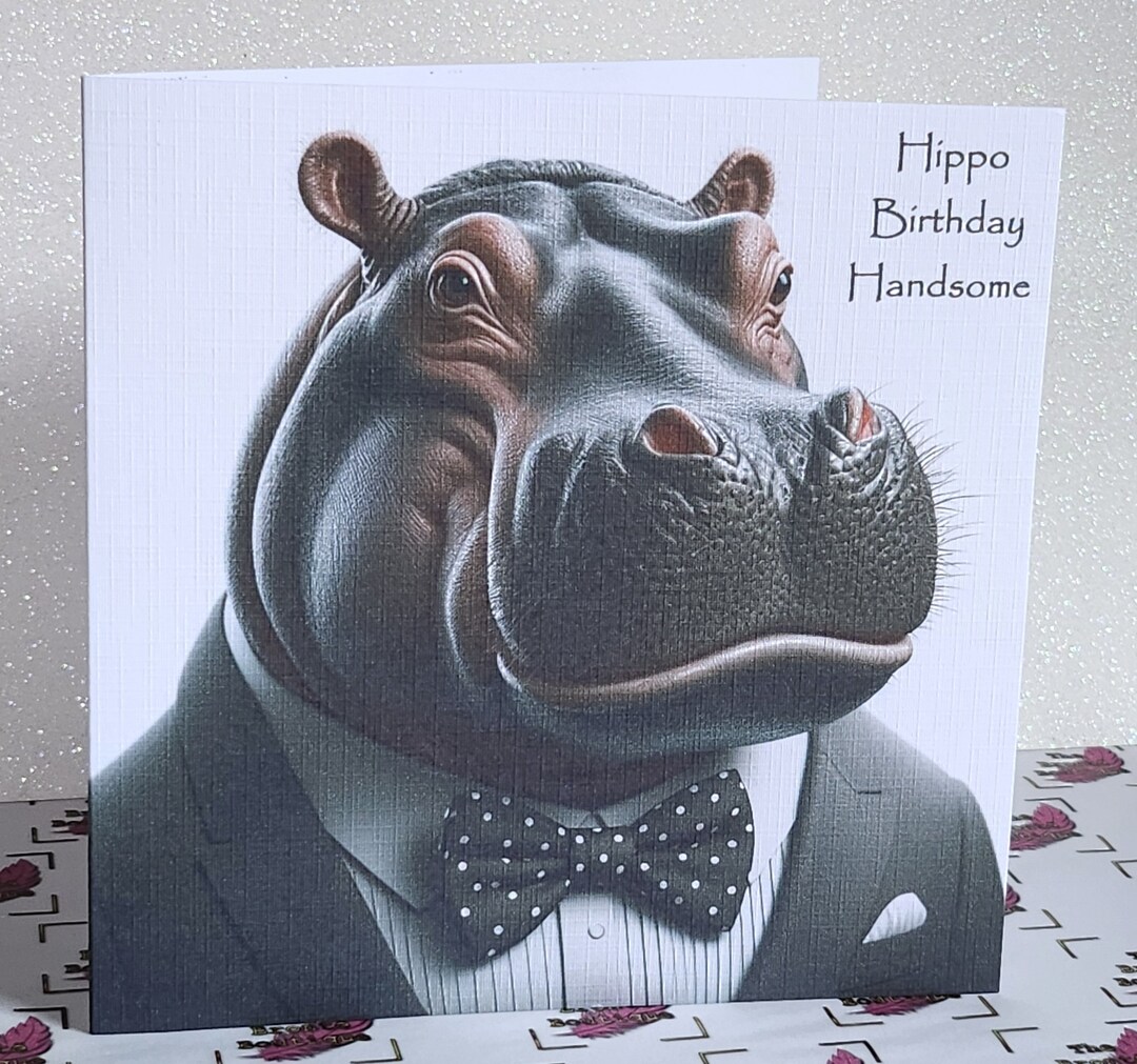 Hippo Birthday Card Hippo Black Suit and Bow Tie 'hippo Birthday ...