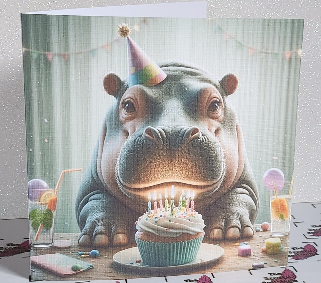Hippo Birthday Card Hippopotamus Wearing Birthday Hat With Birthday ...