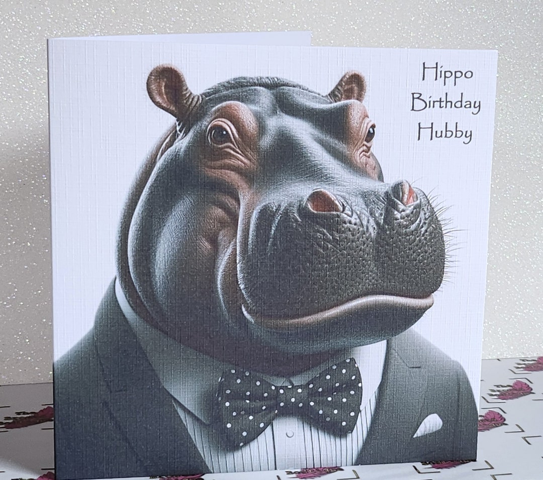 Hippo Birthday Card Hippo Black Suit and Bow Tie 'hippo Birthday Hubby ...