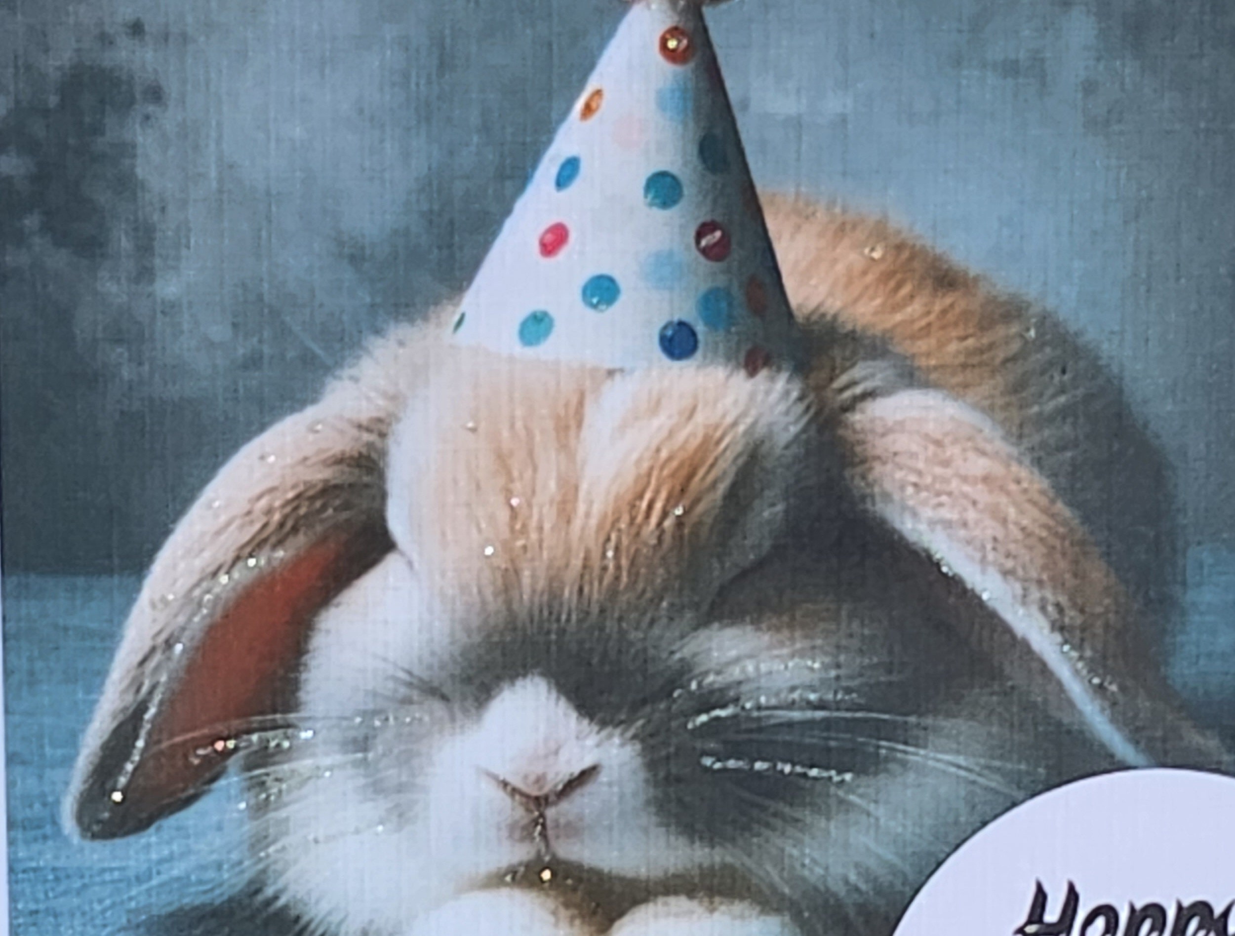 Bunny Rabbit Birthday Card Cute Rabbit With Birthday Hat Glitter 'hoppy ...