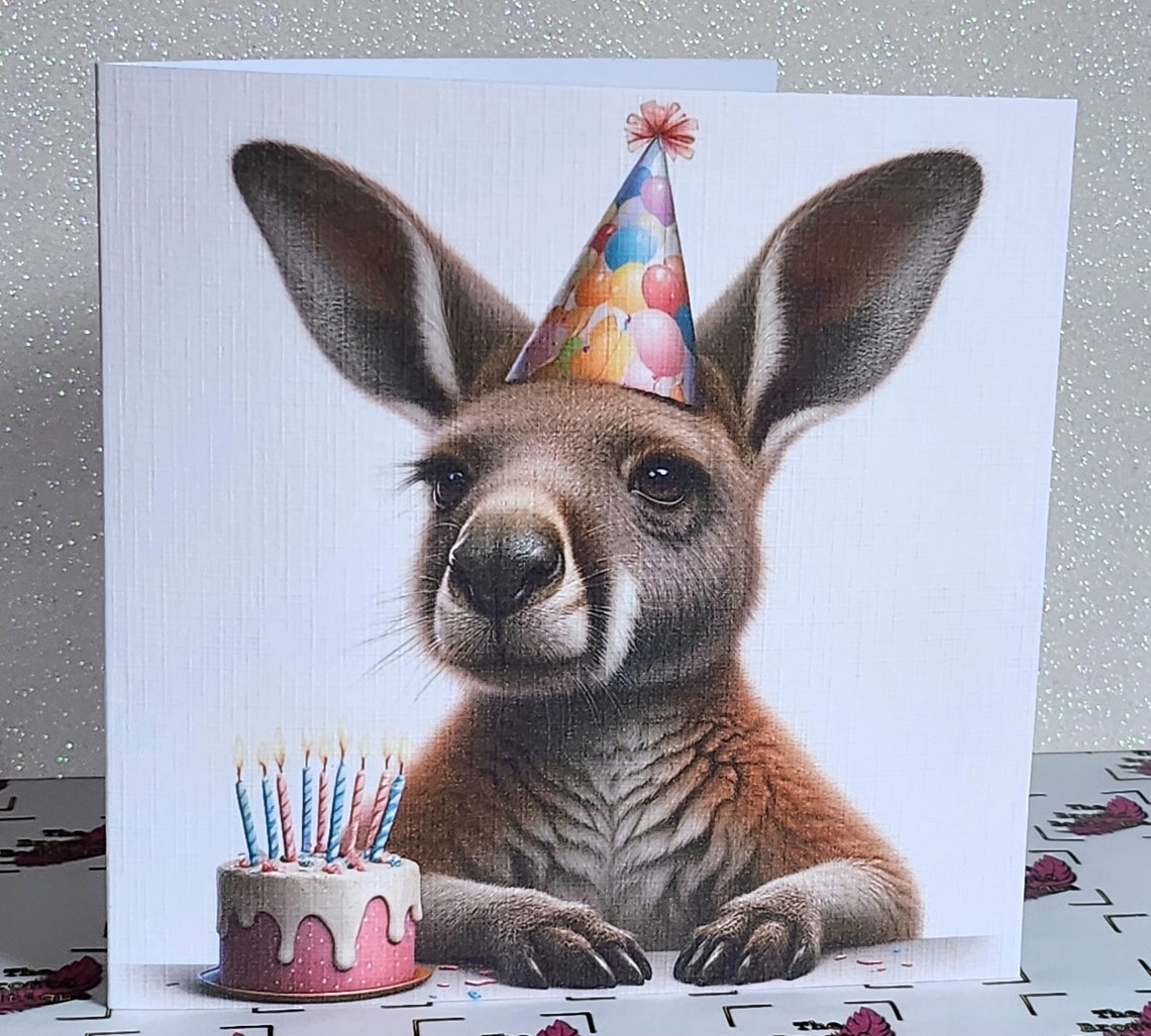 Kangaroo Birthday Card Kangaroo Wearing Birthday Hat Husband Wife Son ...