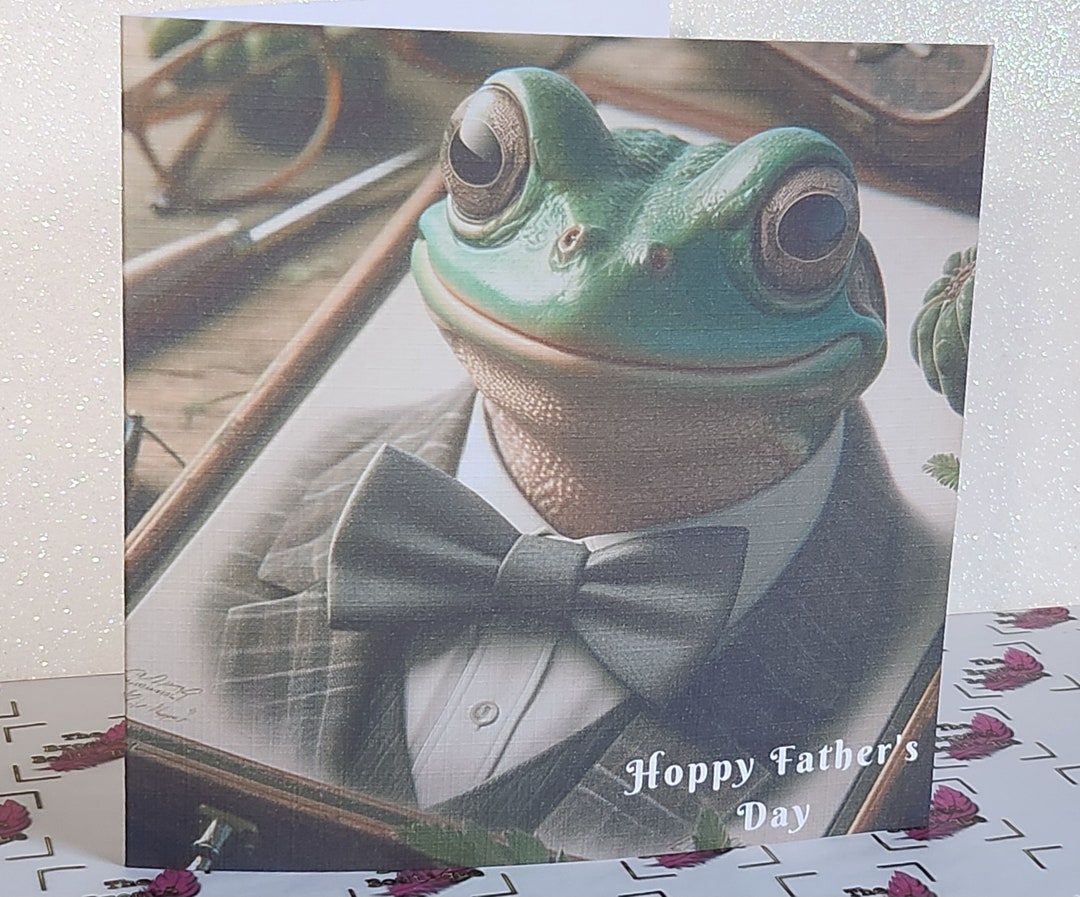 Father's Day Card Frog Wearing Bow Tie 'hoppy Father's Day' Dad Father ...