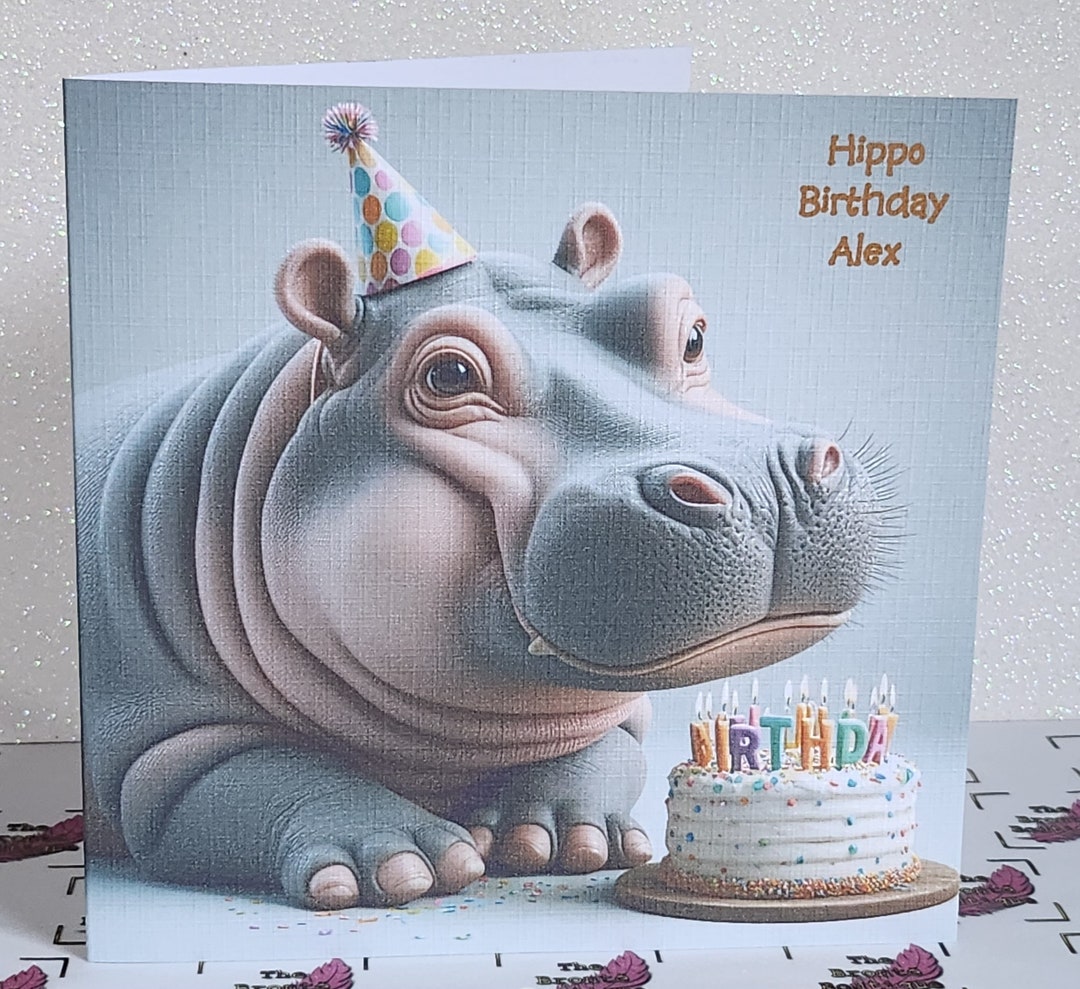 Hippo Birthday Card Hippopotamus Wearing Birthday Hat With Birthday ...