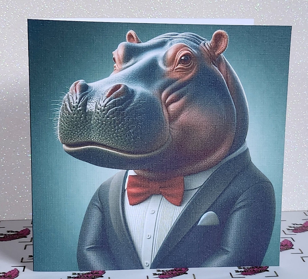 Handsome Hippo Card Hippopotamus Wearing Tux and Red Bow Tie Father's ...