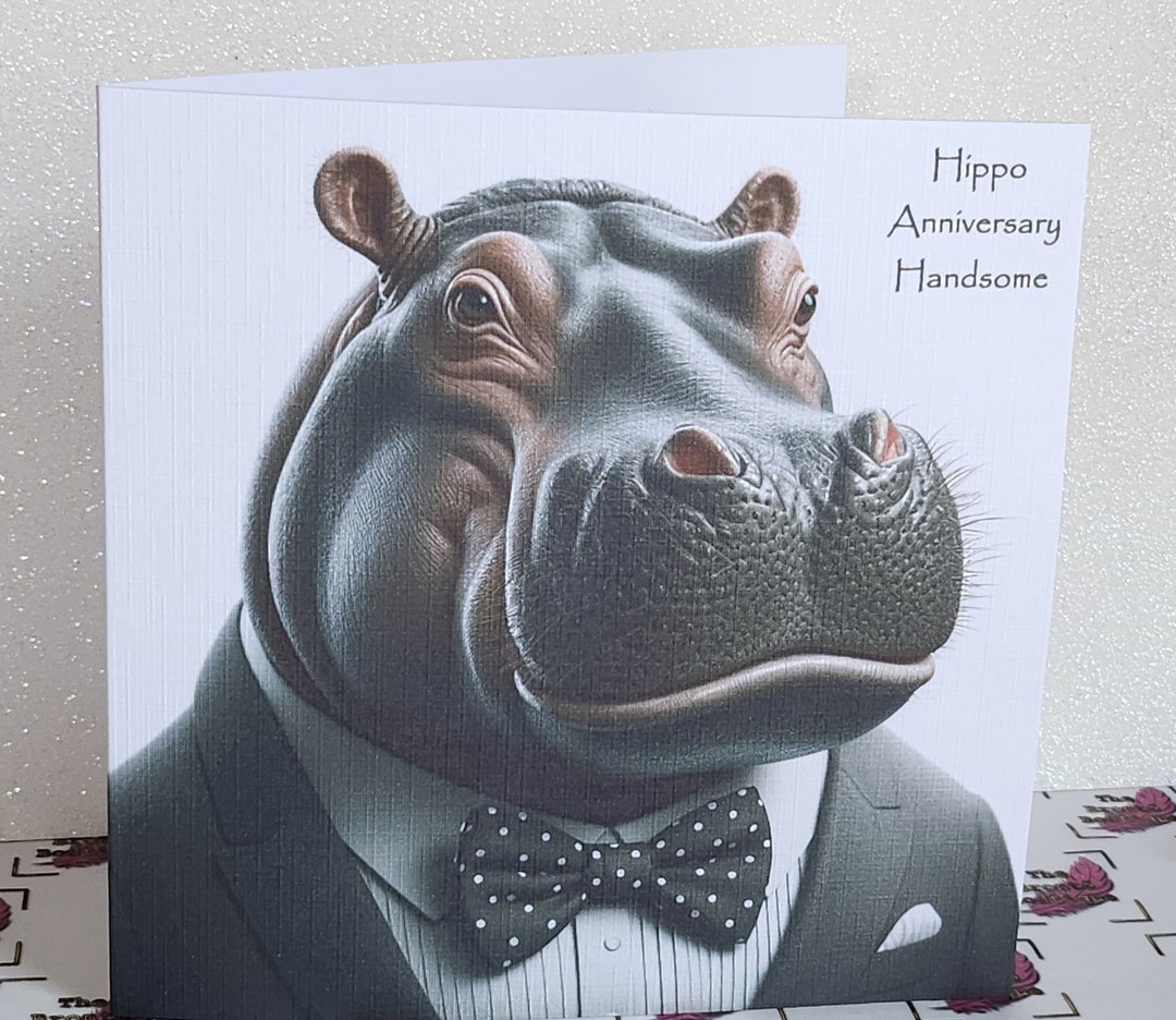 Hippo Anniversary Card Hippo Black Suit and Bow Tie 'hippo Anniversary ...