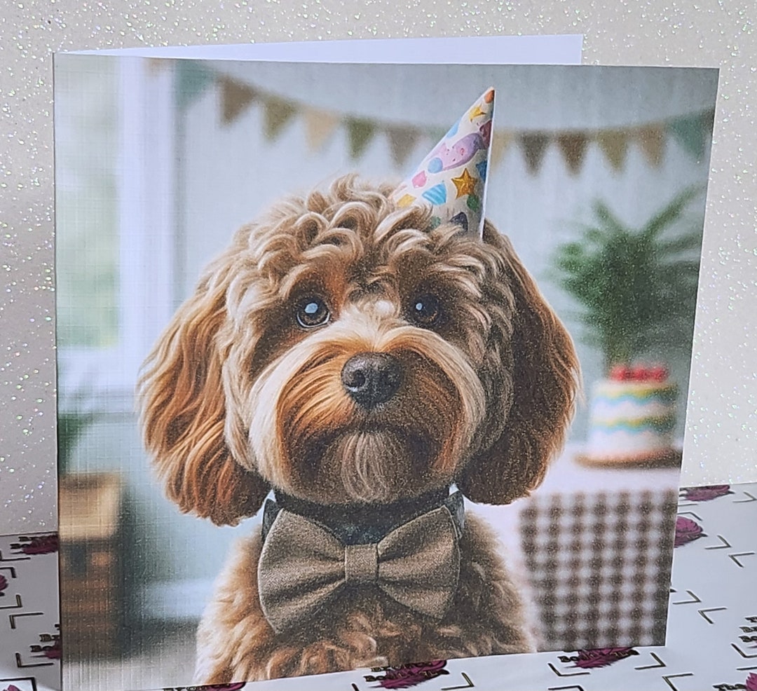 Cockapoo Birthday Card Cockapoo Wearing Birthday Hat & Bow Tie Happy ...