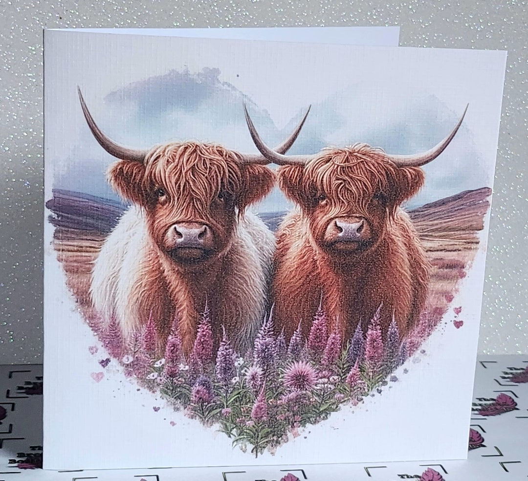 Highland Cow Couple Card Highland Coo With Heart Wedding Anniversary ...