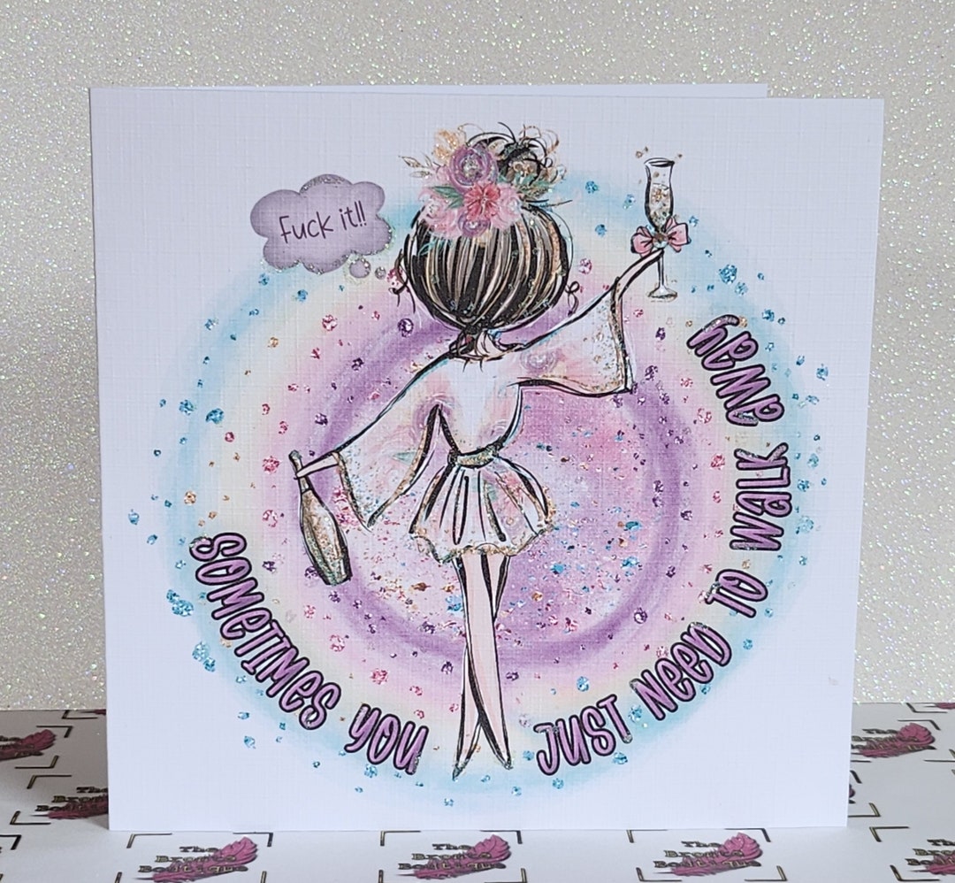 Funny Positive Affirmation Handmade Card 'fk It' Champagne Girl Humour ...