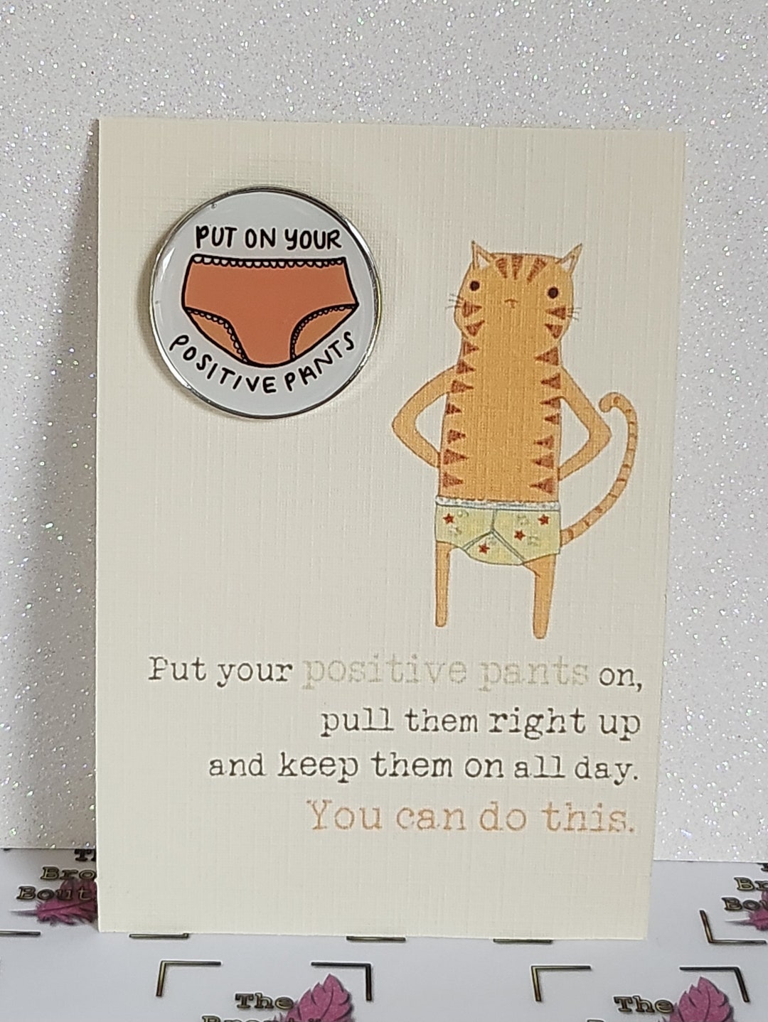 Positive Pants Enamel Badge on Gift Card Cat Affirmation Mental Health ...
