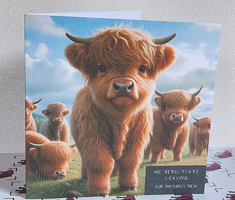 Highland Cow Leaving Card Highland Coo 'we Herd You're Leaving for ...
