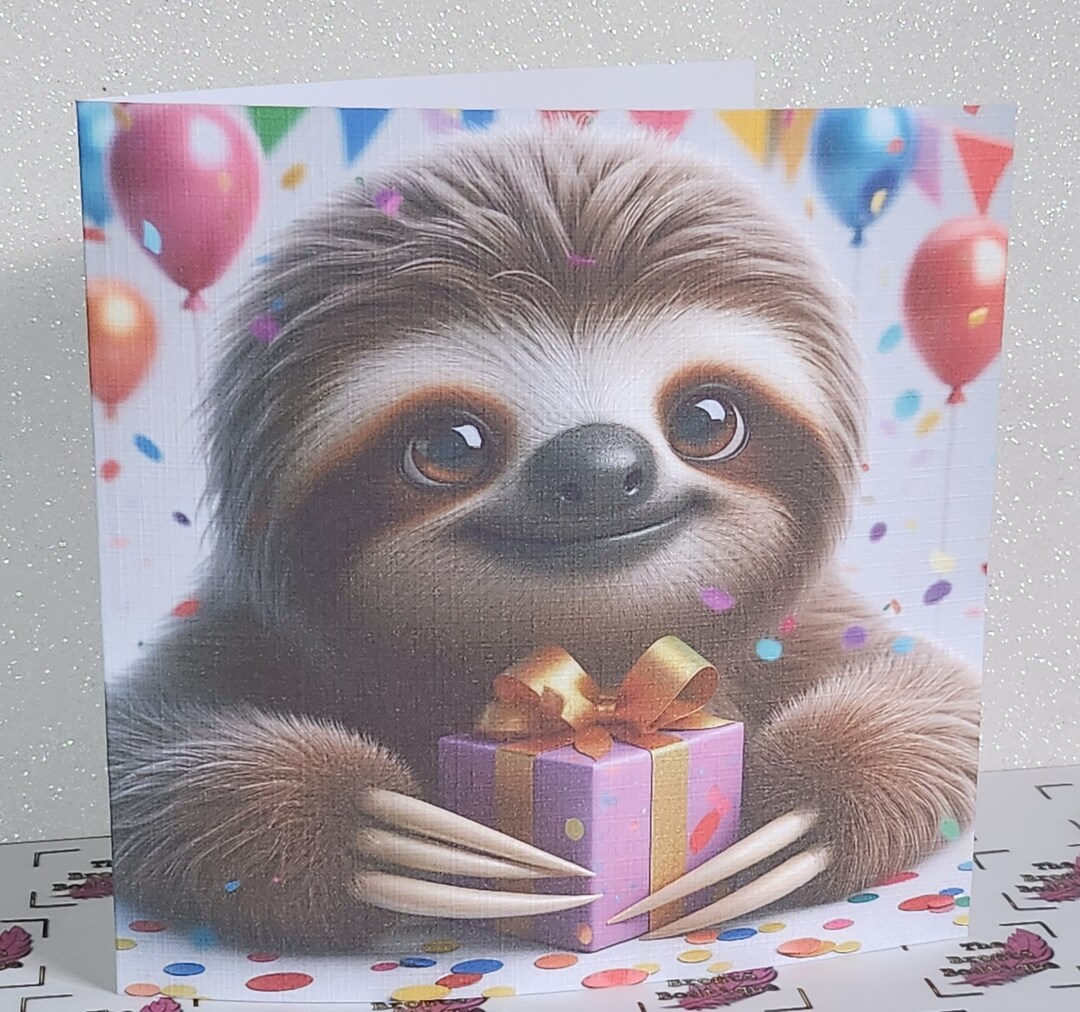 Sloth Birthday Card Sloth With Birthday Present Dad Son Uncle Grandad ...
