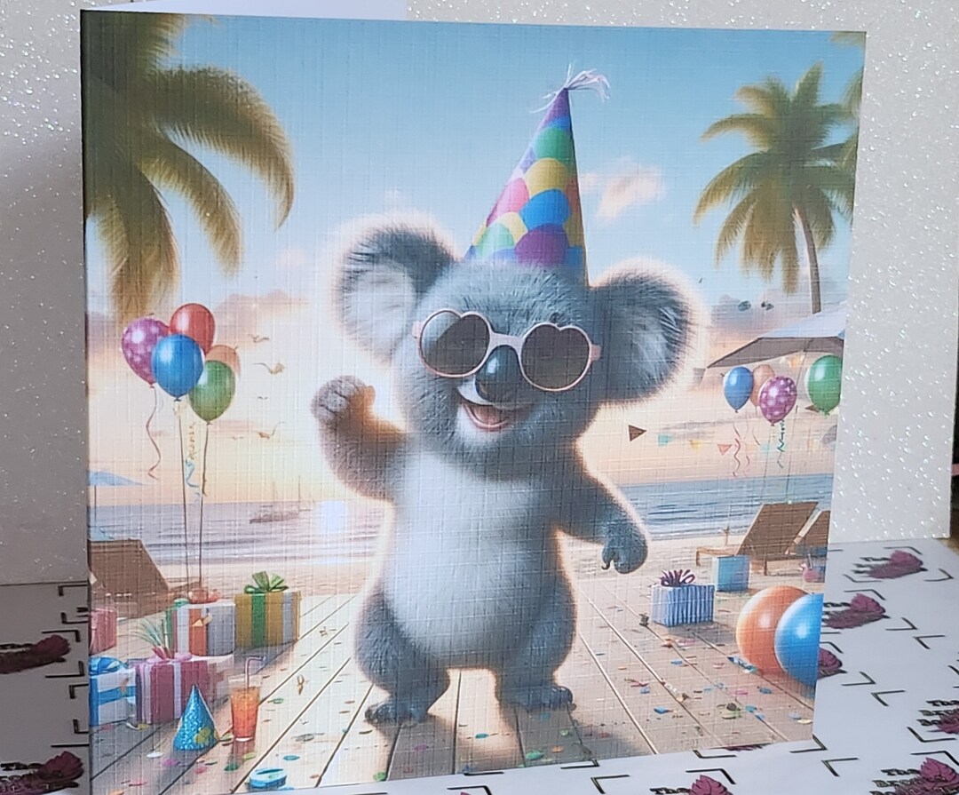 Koala Bear Birthday Card Dancing Koala Wearing Birthday Hat ...