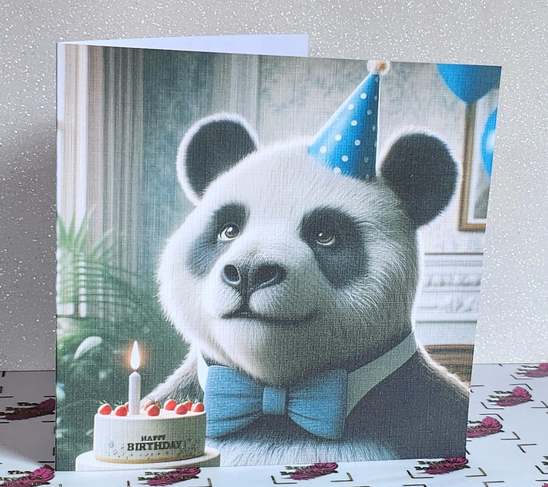 Panda Birthday Card Panda Wearing Birthday Hat and Bow Tie With ...